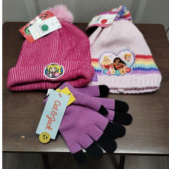 Disney | Accessories | Nwt Girls Winter Lot 2 Pink Princess Hats Disney ...